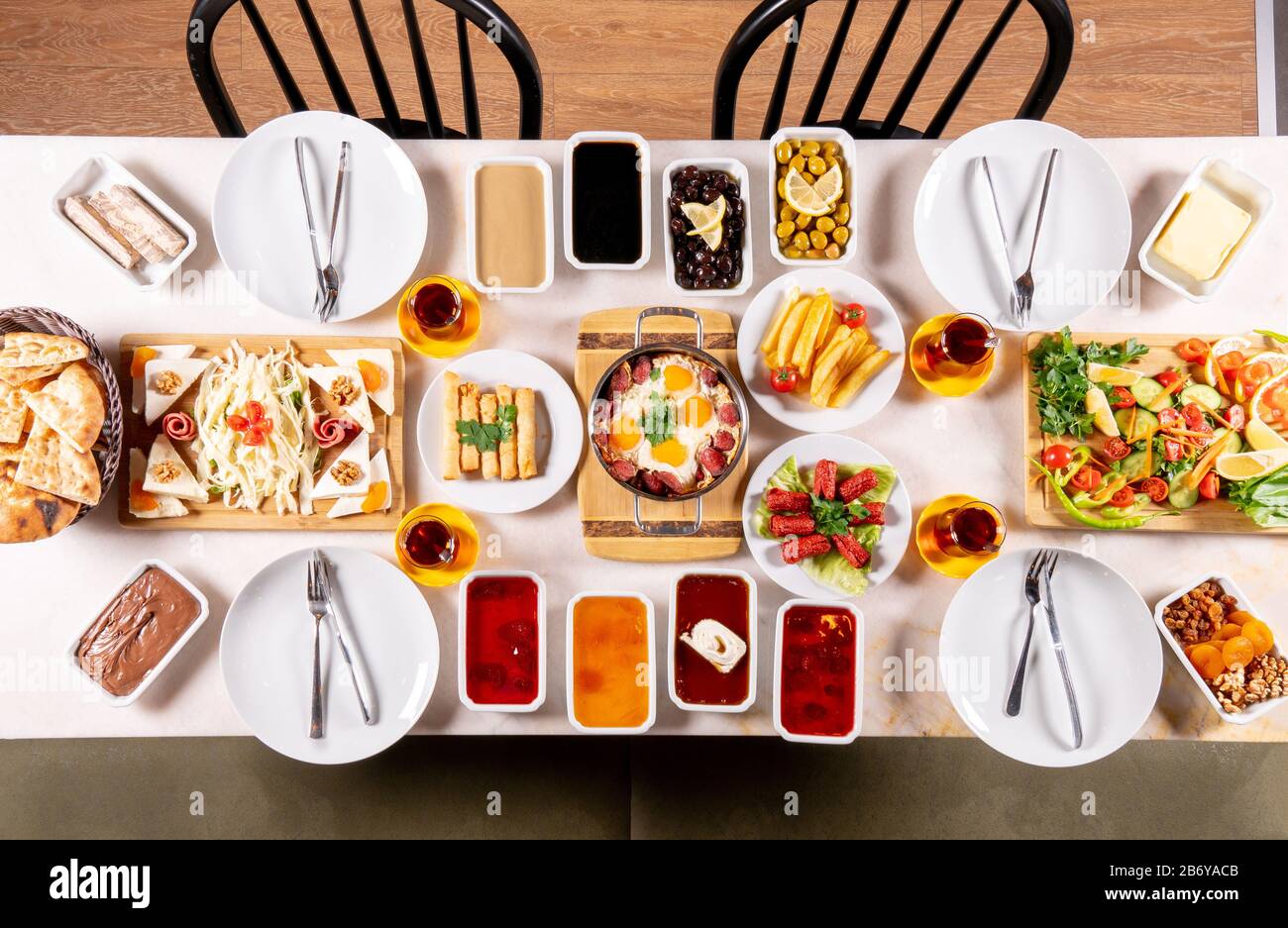 Breakfast time on wooden table stock photo Stock Photo - Alamy