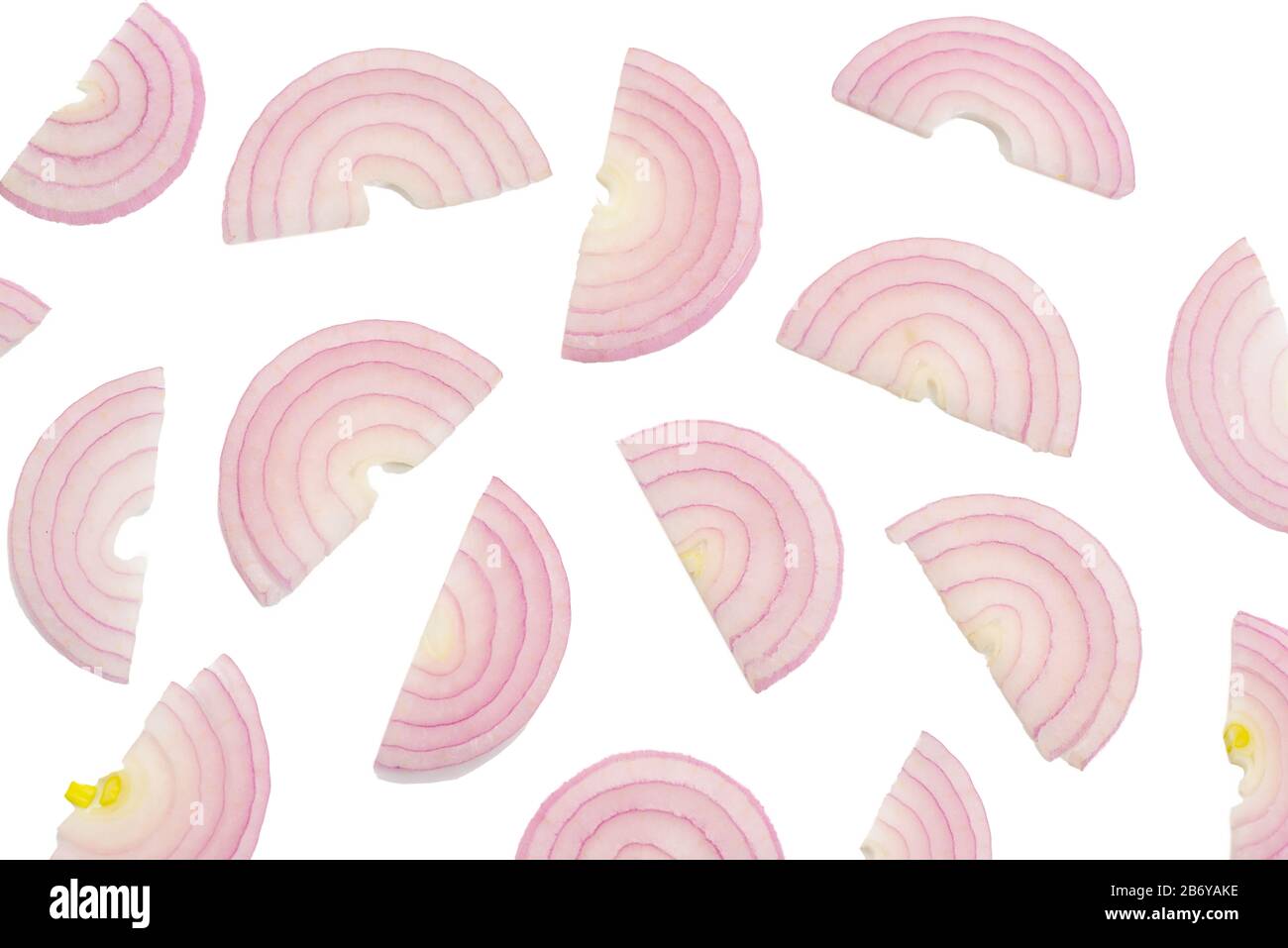 Half moon slices of red onion on white background Stock Photo - Alamy