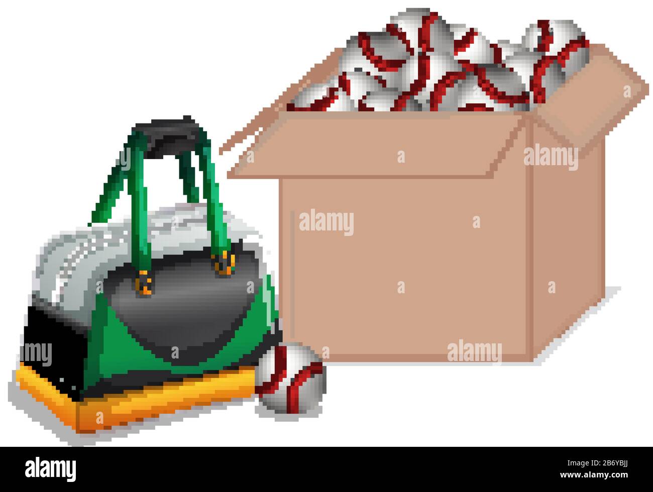 Box full of baseball balls on white background illustration Stock ...