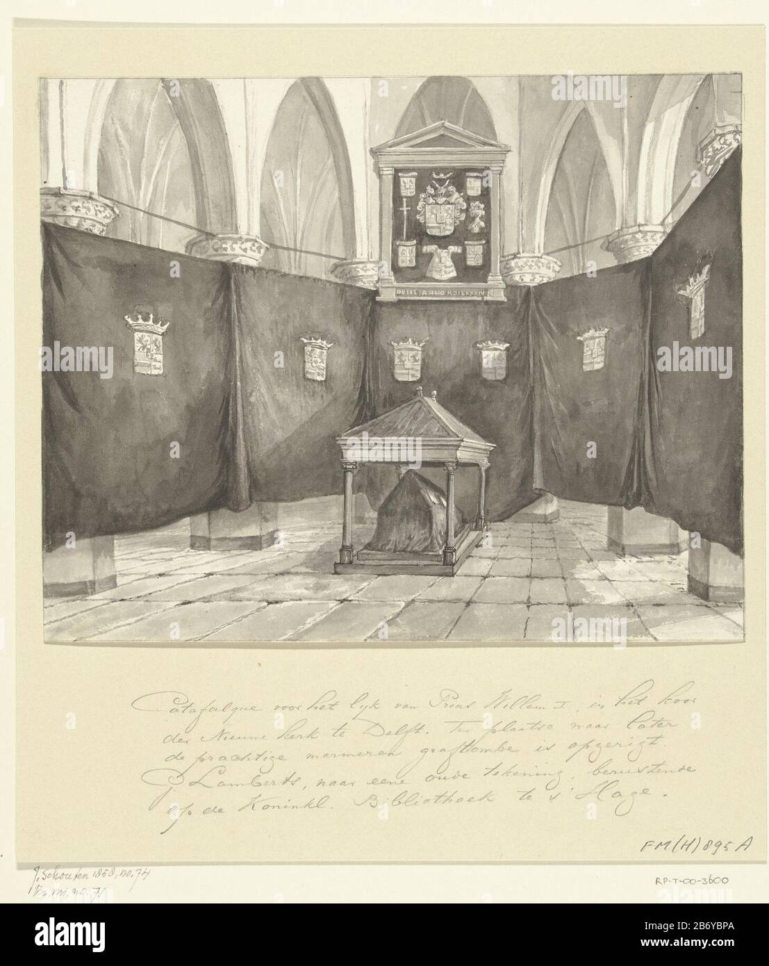 Katafalk voor het lijk van Willem I, prins van Oranje, in de Nieuwe ...