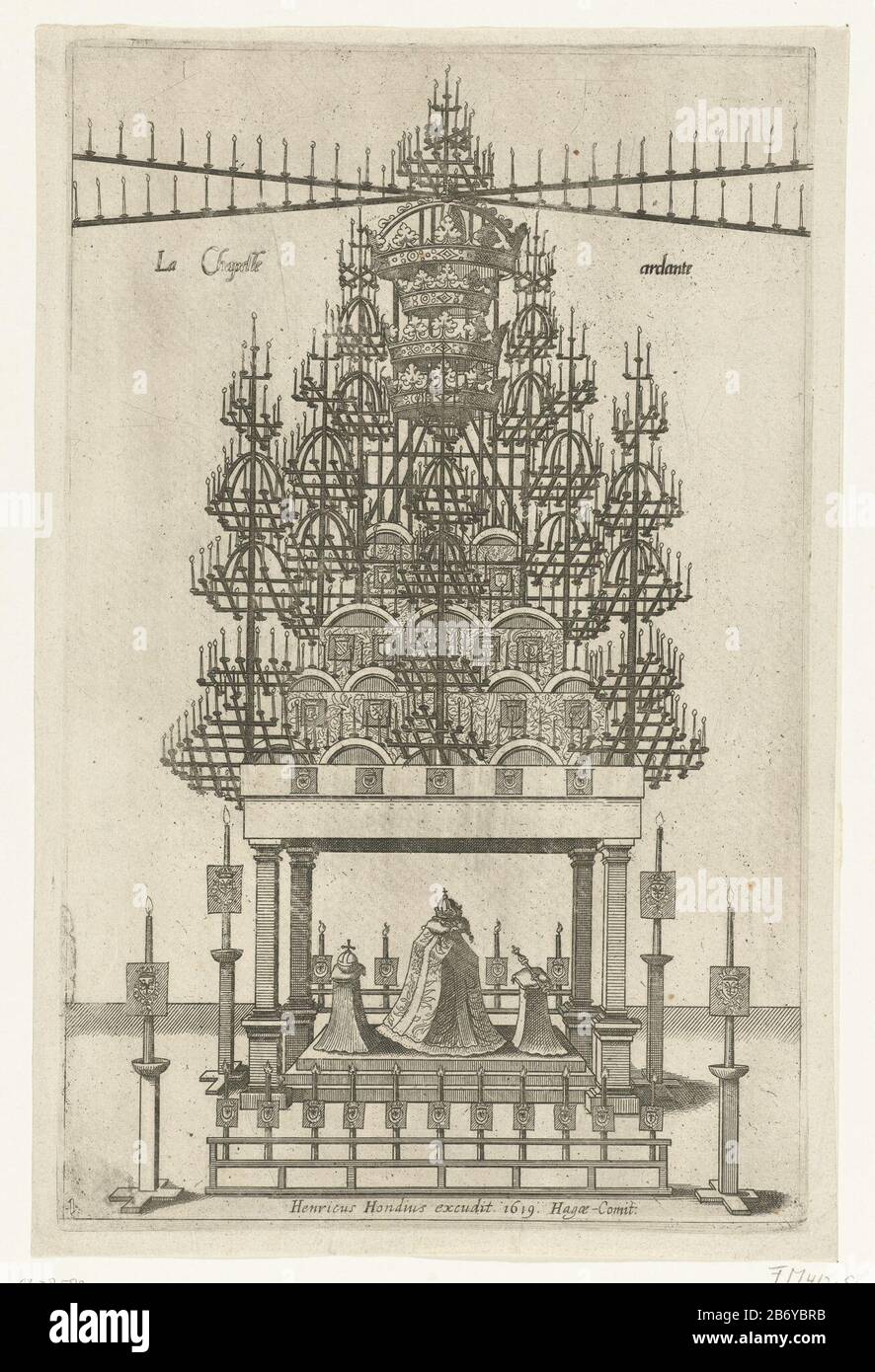 Katafalk met kaarsen, nr 1 La Chapelle ardante (titel op object ...