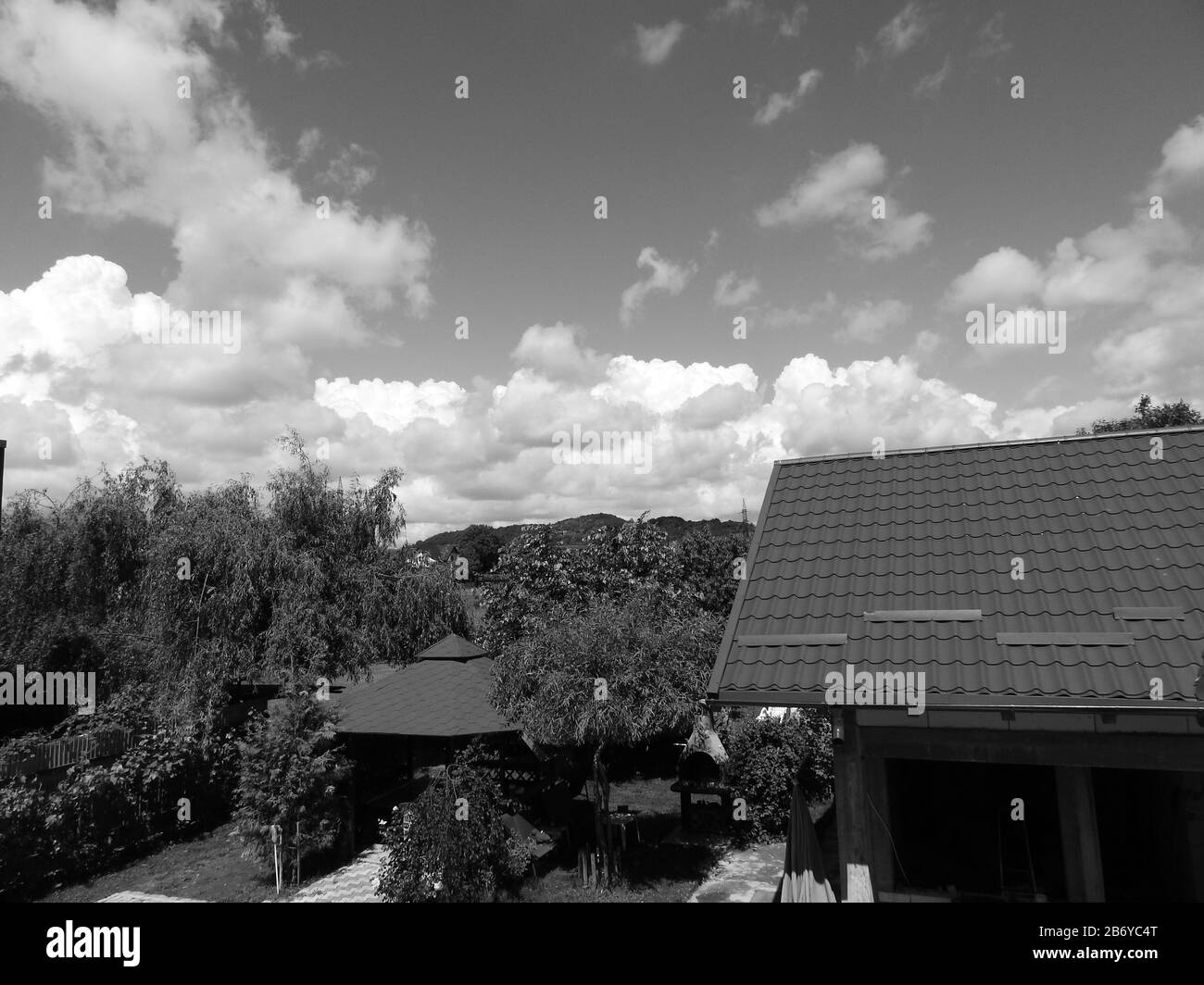High resolution monochrome of puffy clouds over beautiful nature Stock ...