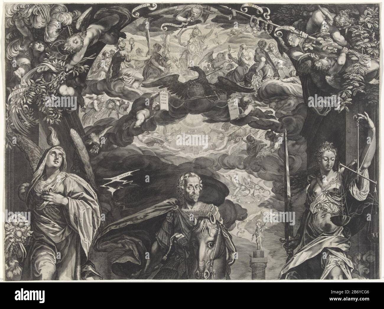 Keizer Ferdinand II te paard (bovenste blad) Emperor Ferdinand II is in ...
