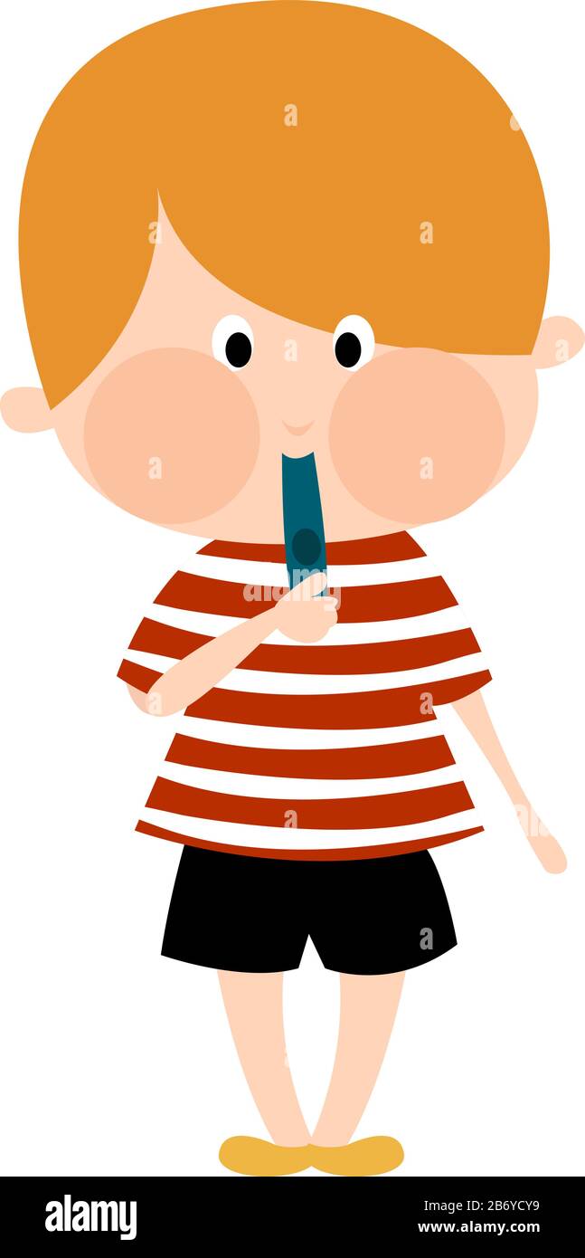 Boy with whistle, illustration, vector on white background Stock Vector ...