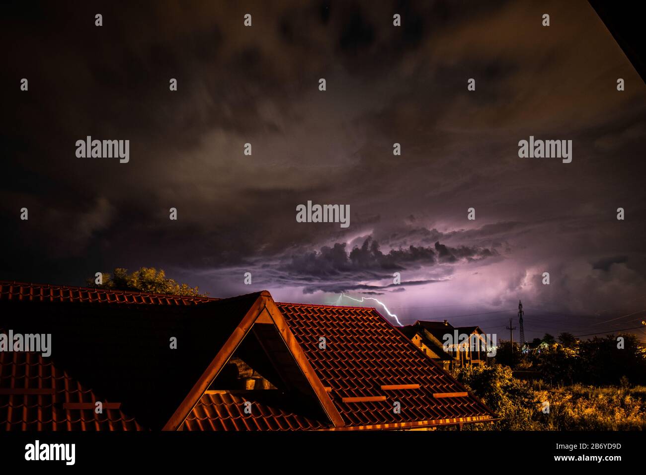 Lightning storm over a residential area Stock Photo - Alamy