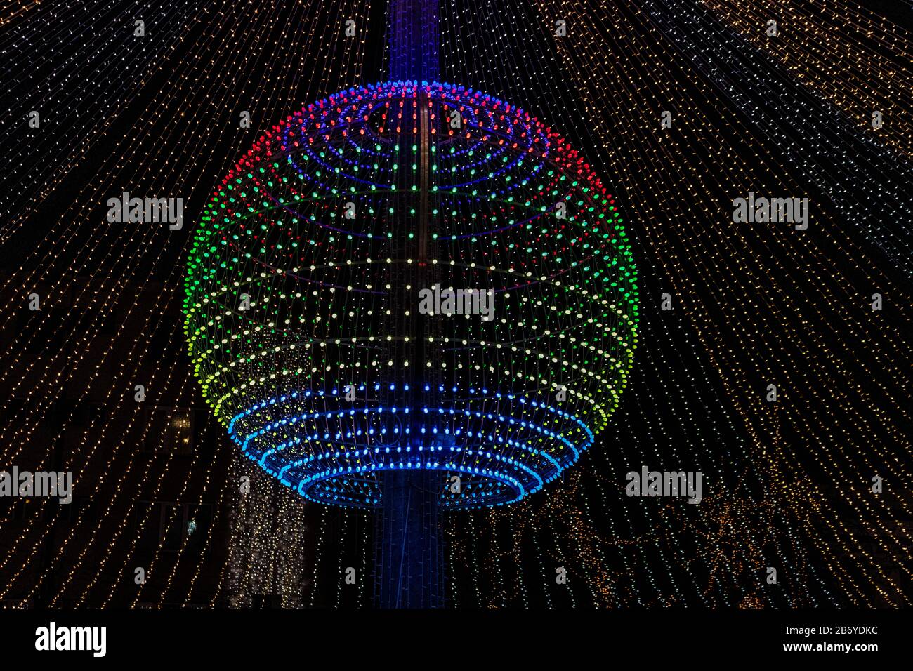 Closeup of a ball made of led lights at night Stock Photo - Alamy