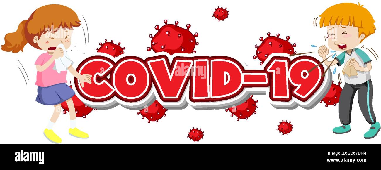 Covid 19 sign template with two sick children illustration Stock Vector ...
