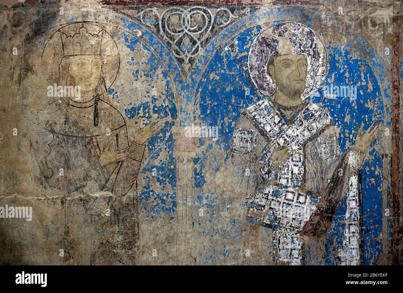 Fresco of the Georgian King Georg III besides his daughter Queen Tamara ...