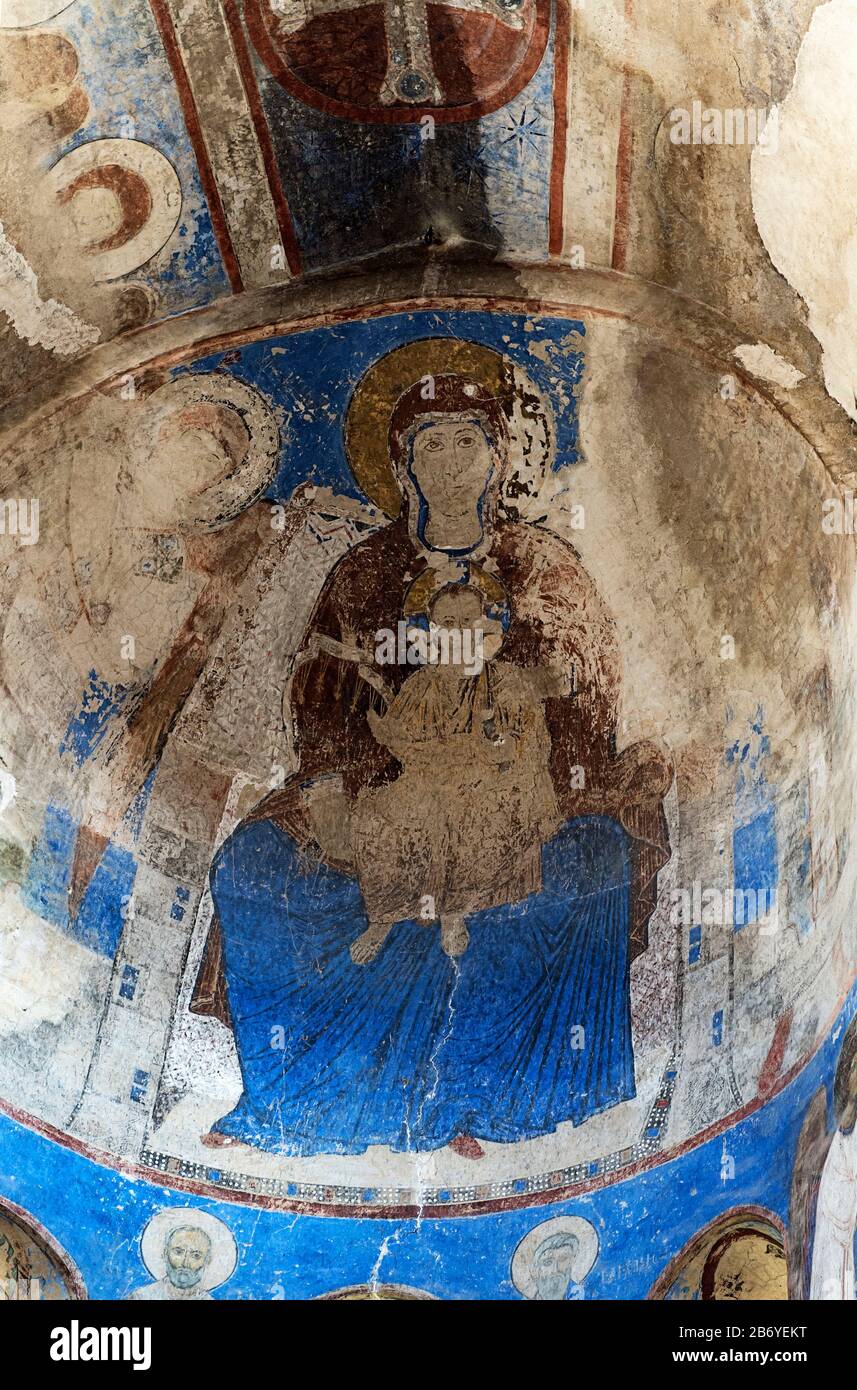 Fresco of seated Hodgetria (Virgin Maria), St Nicholas Church in the ...