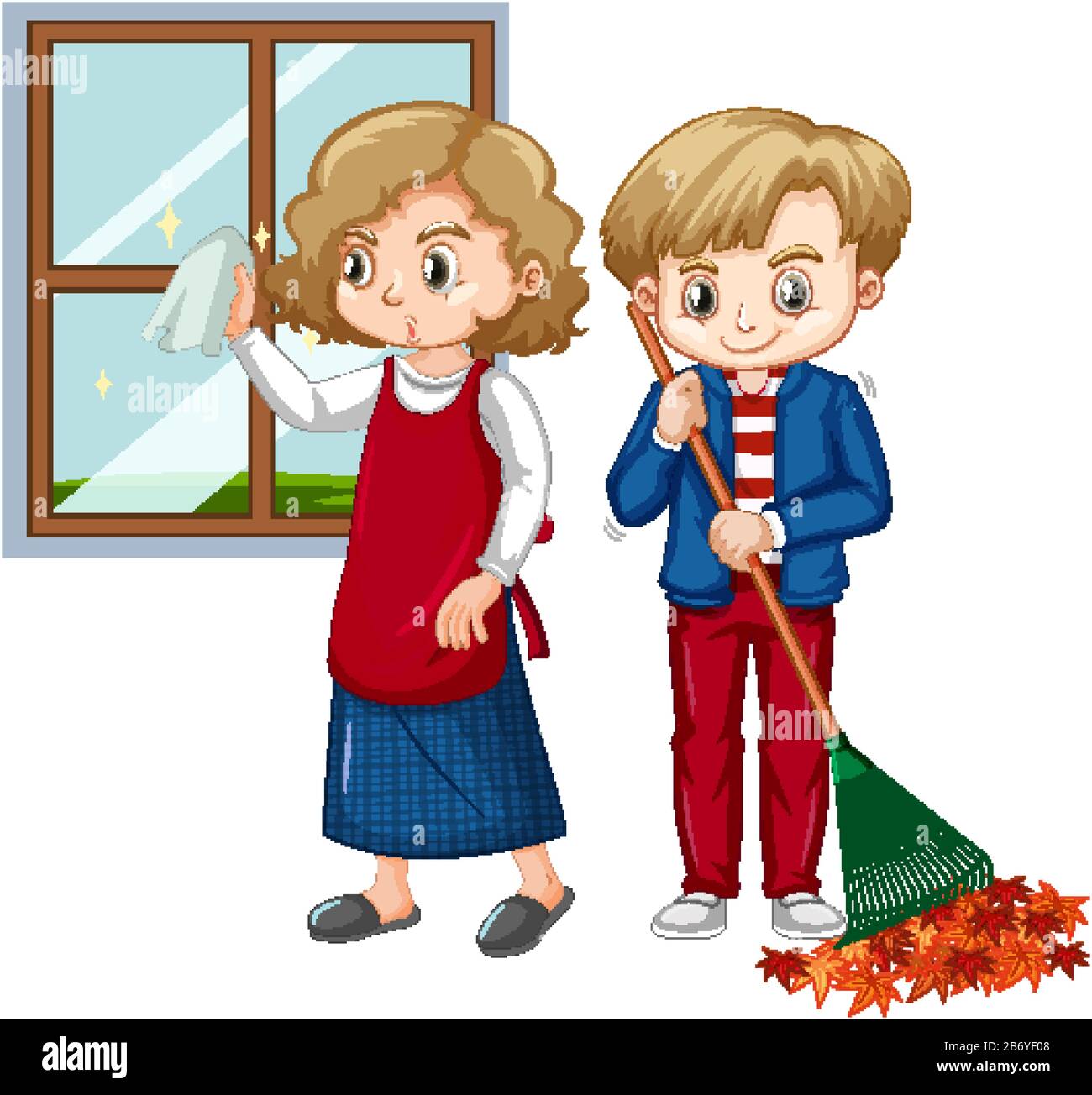 Boy and girl doing different chores at home illustration Stock Vector ...