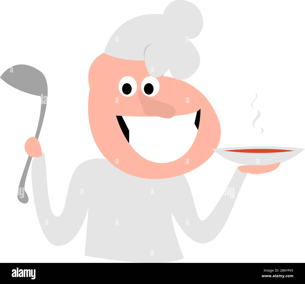 Chef with bowl of soup, illustration, vector on white background Stock ...
