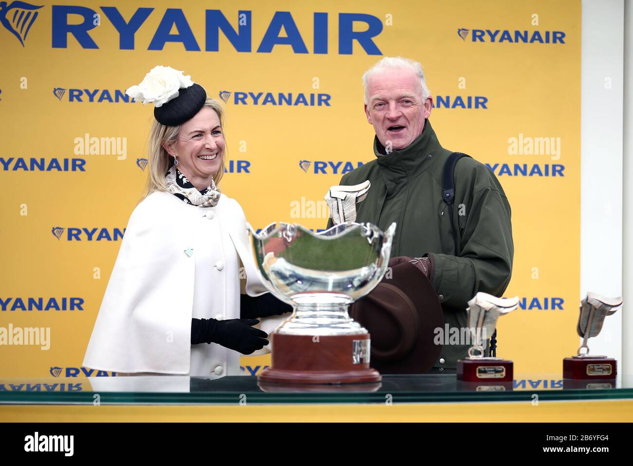 Anita Farrell (left) and trainer Willie Mullins with the Ryanair Chase ...