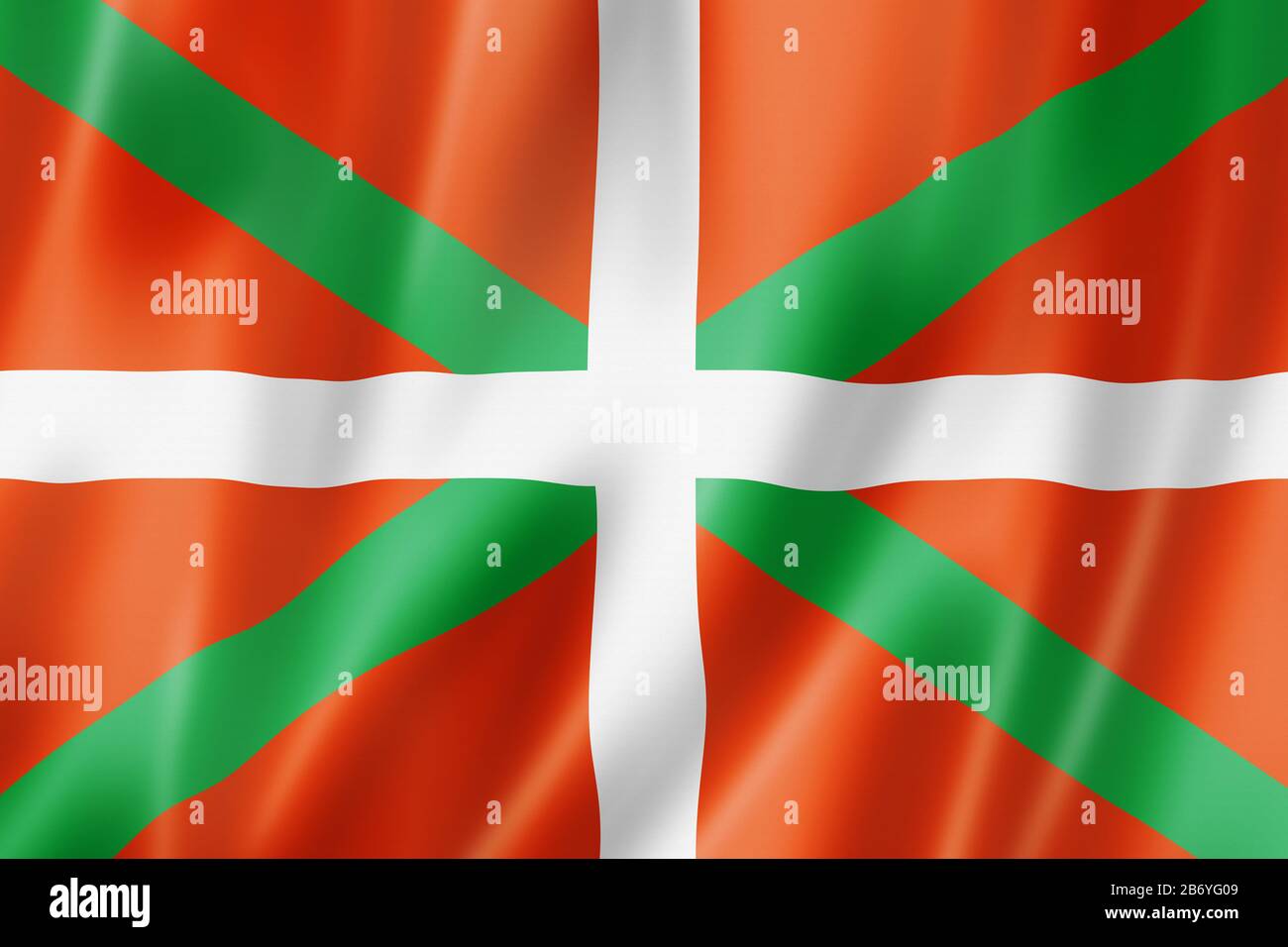 Pays Basque Region flag, France waving banner collection. 3D ...