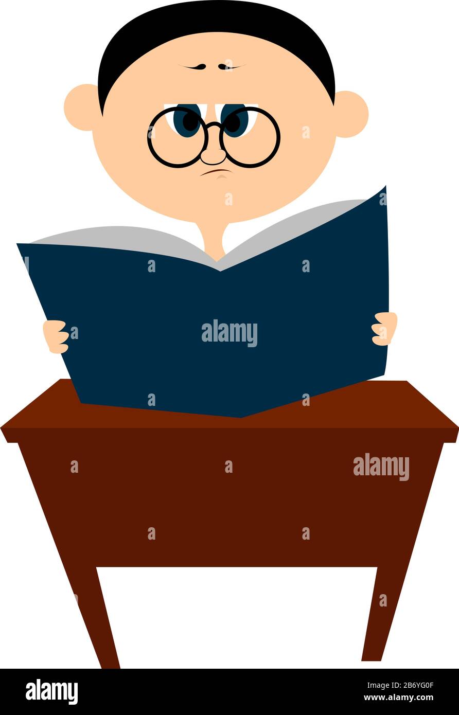 Student reading book, illustration, vector on white background Stock ...