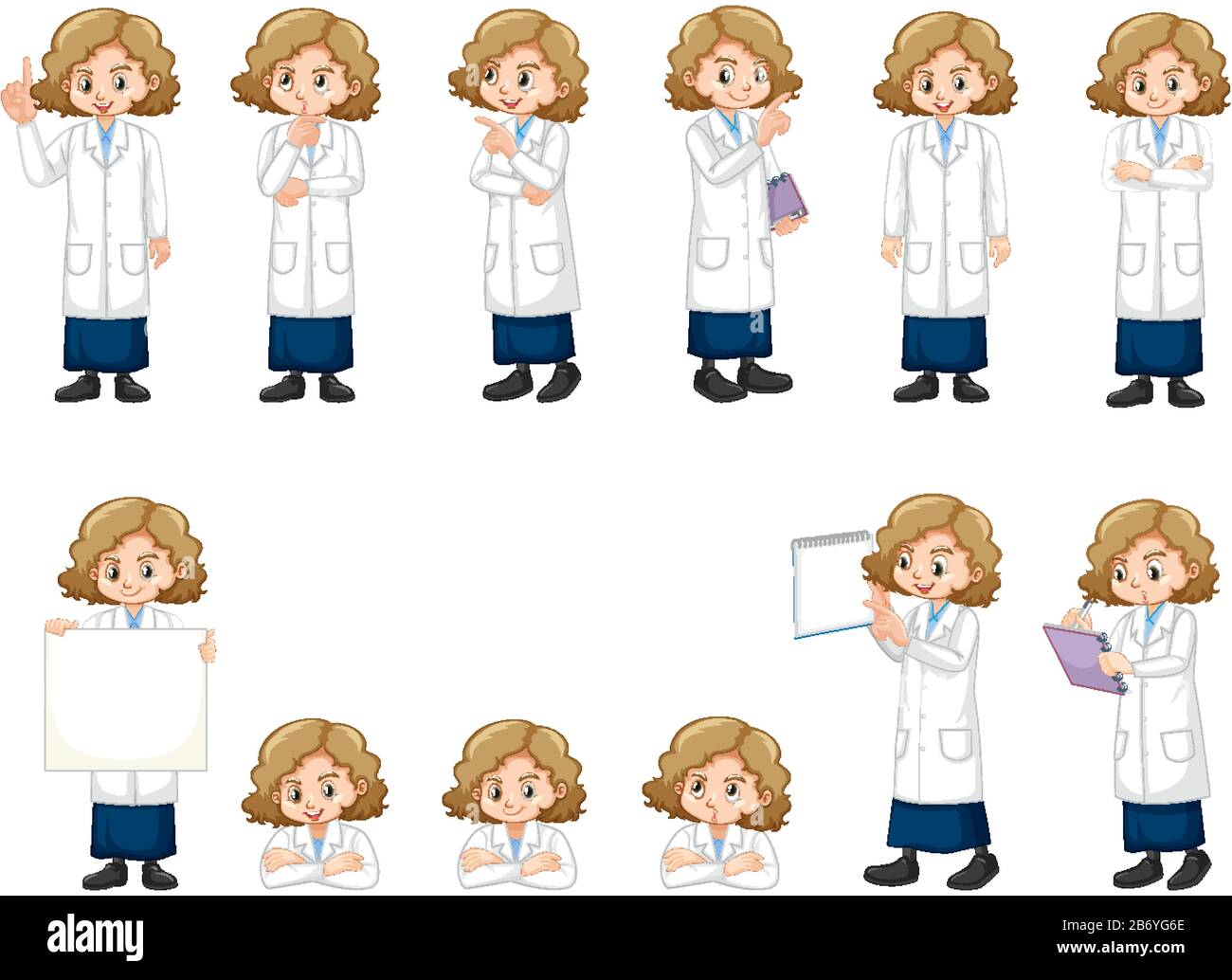 Set of girl in lab gown doing different acts illustration Stock Vector ...