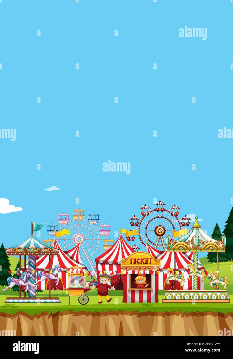 Circus scene with many rides at day time illustration Stock Vector ...