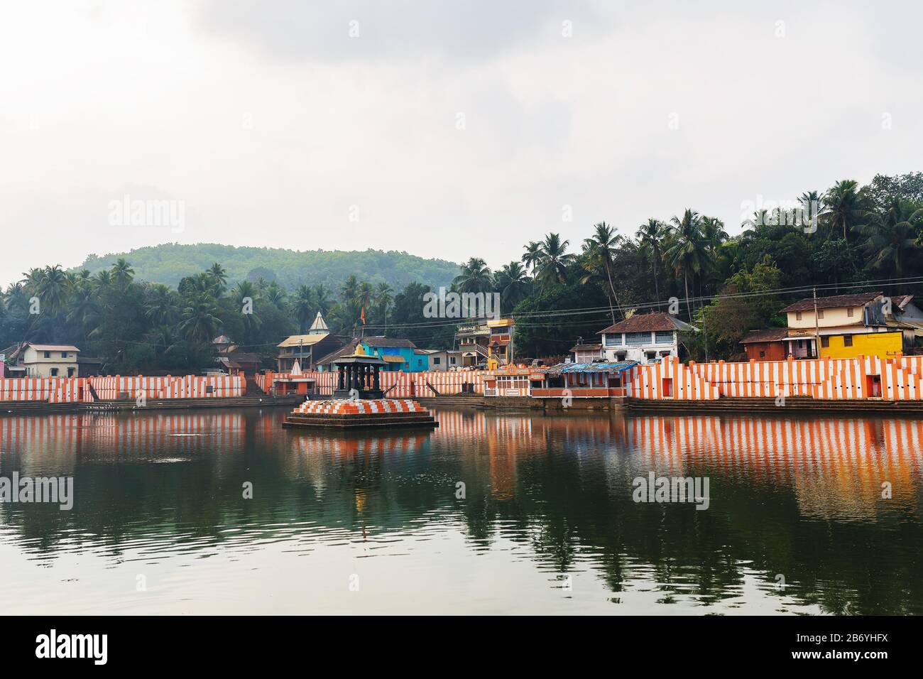 Gokarna, India - March 2019: Beautiful Indian houses on the sacred lake ...