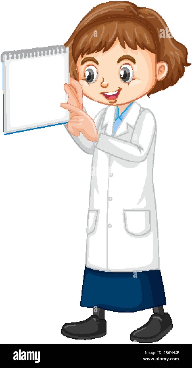 Girl in science gown standing on white background illustration Stock ...