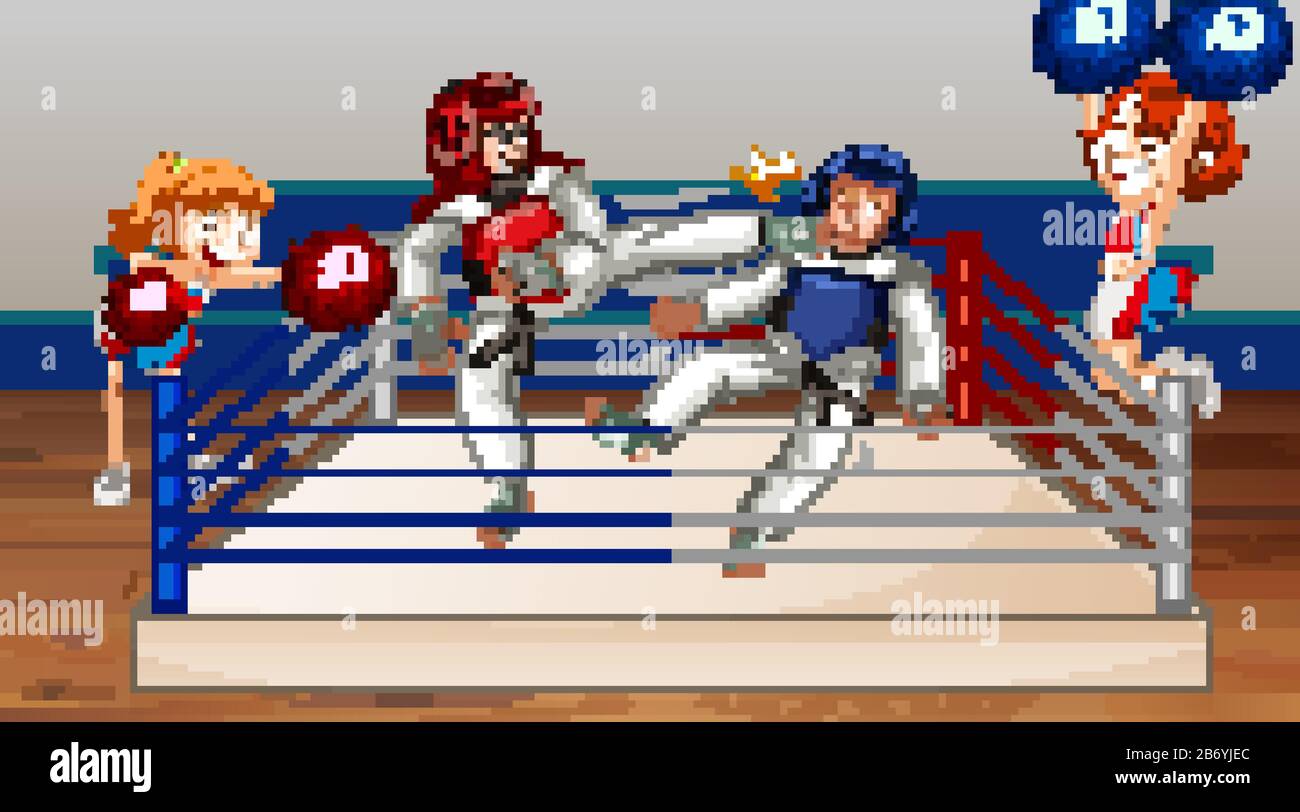 Background scene with athletes fighting in the ring illustration Stock ...