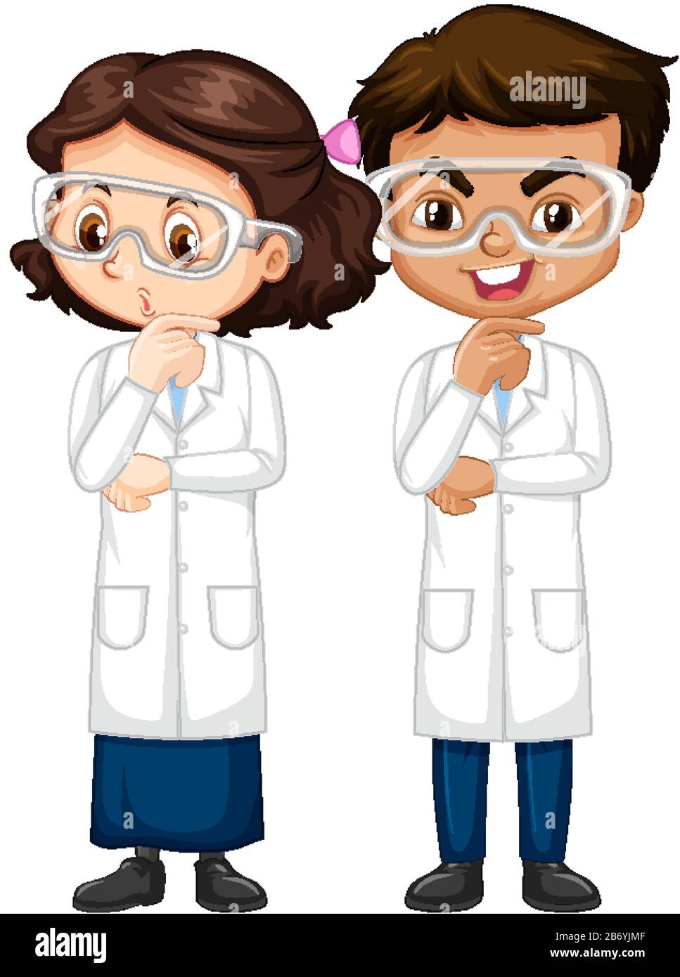 Boy and girl in science gown on isolated background illustration Stock ...