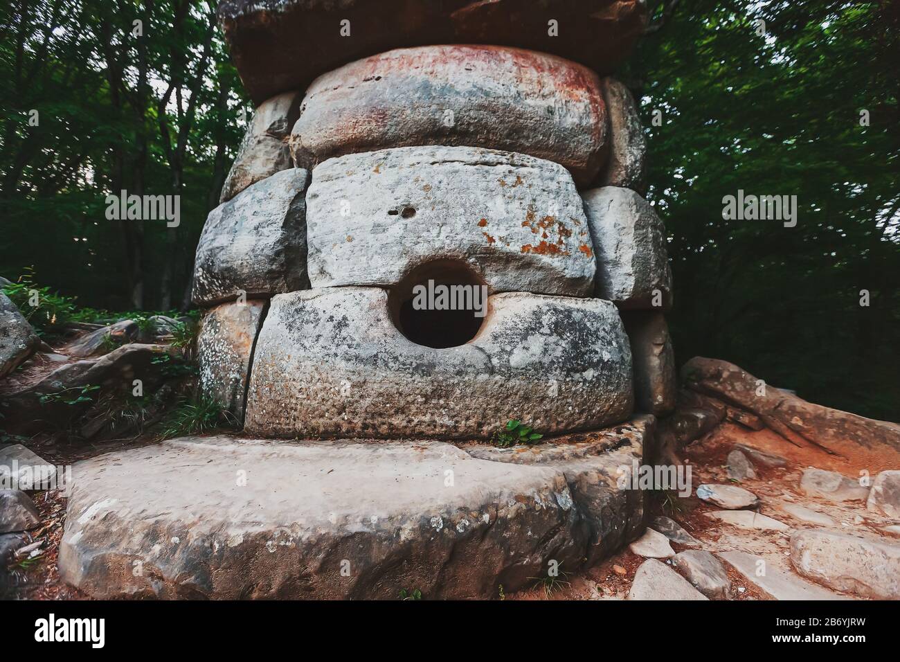 Ancient round compound dolmen in the valley of the river Jean, Monument ...