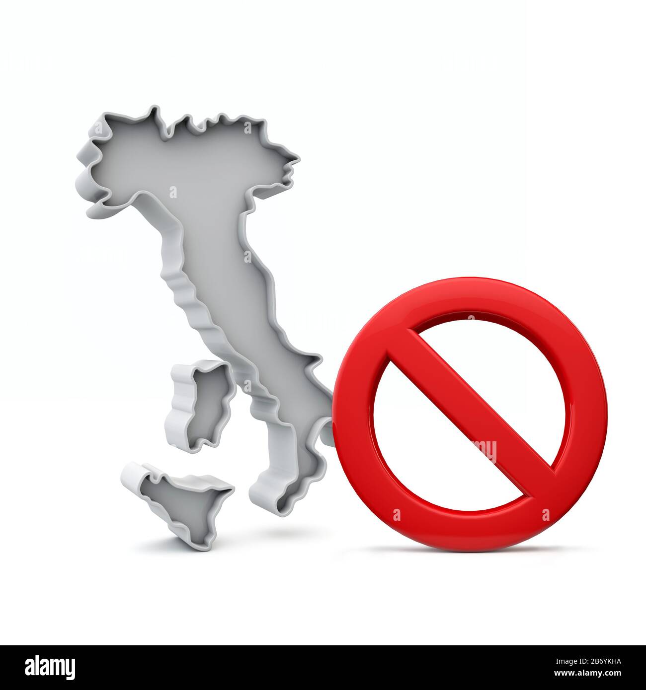 Italy map with red no entry warning sign. 3D Rendering Stock Photo - Alamy