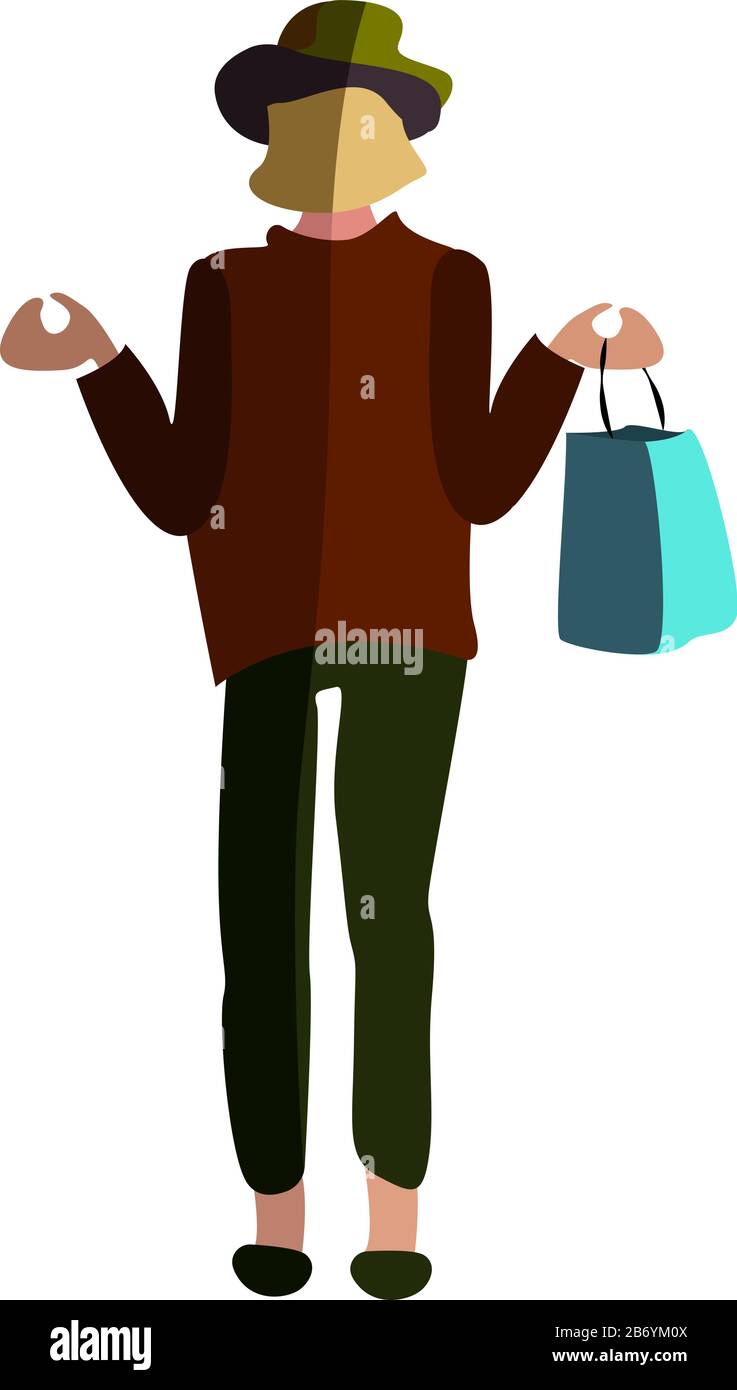 Girl with blue box, illustration, vector on white background Stock ...