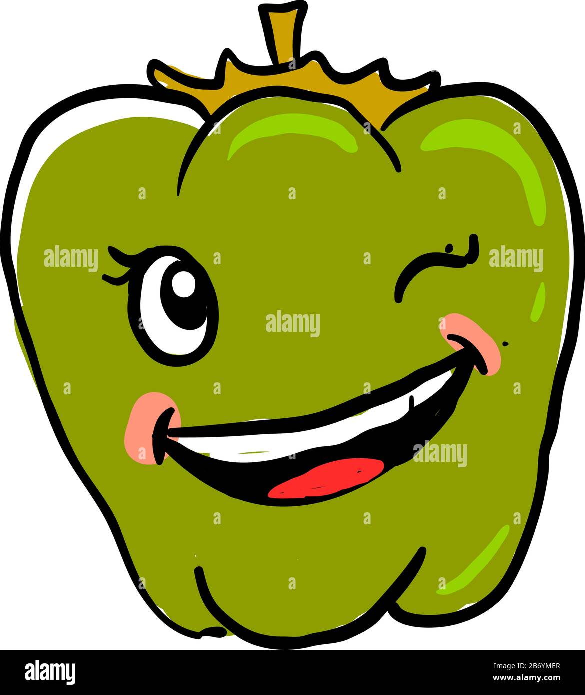 Green happy pepper, illustration, vector on white background Stock ...