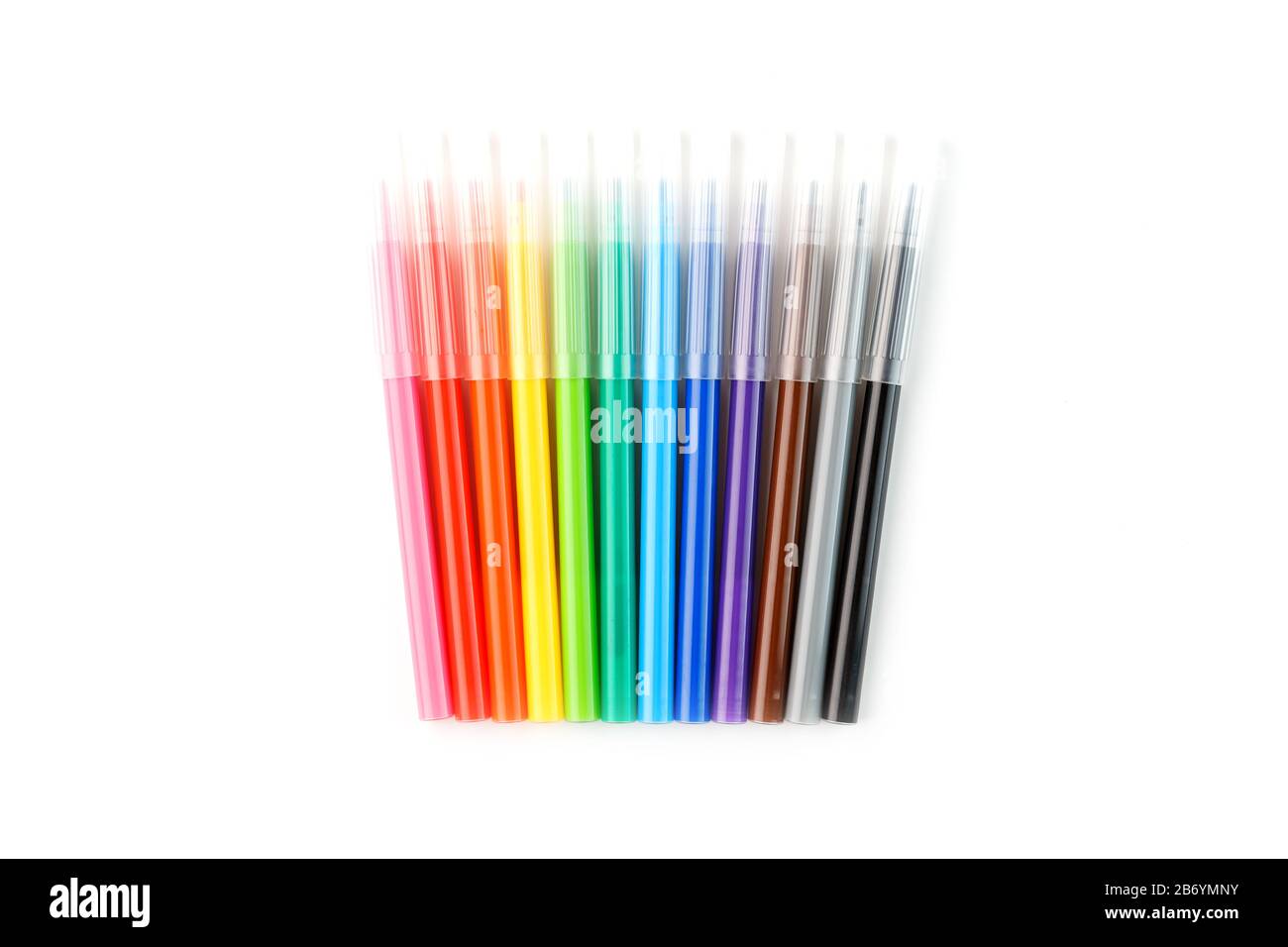 Multi-colored felt-tip pens, markers on a white isolated background ...