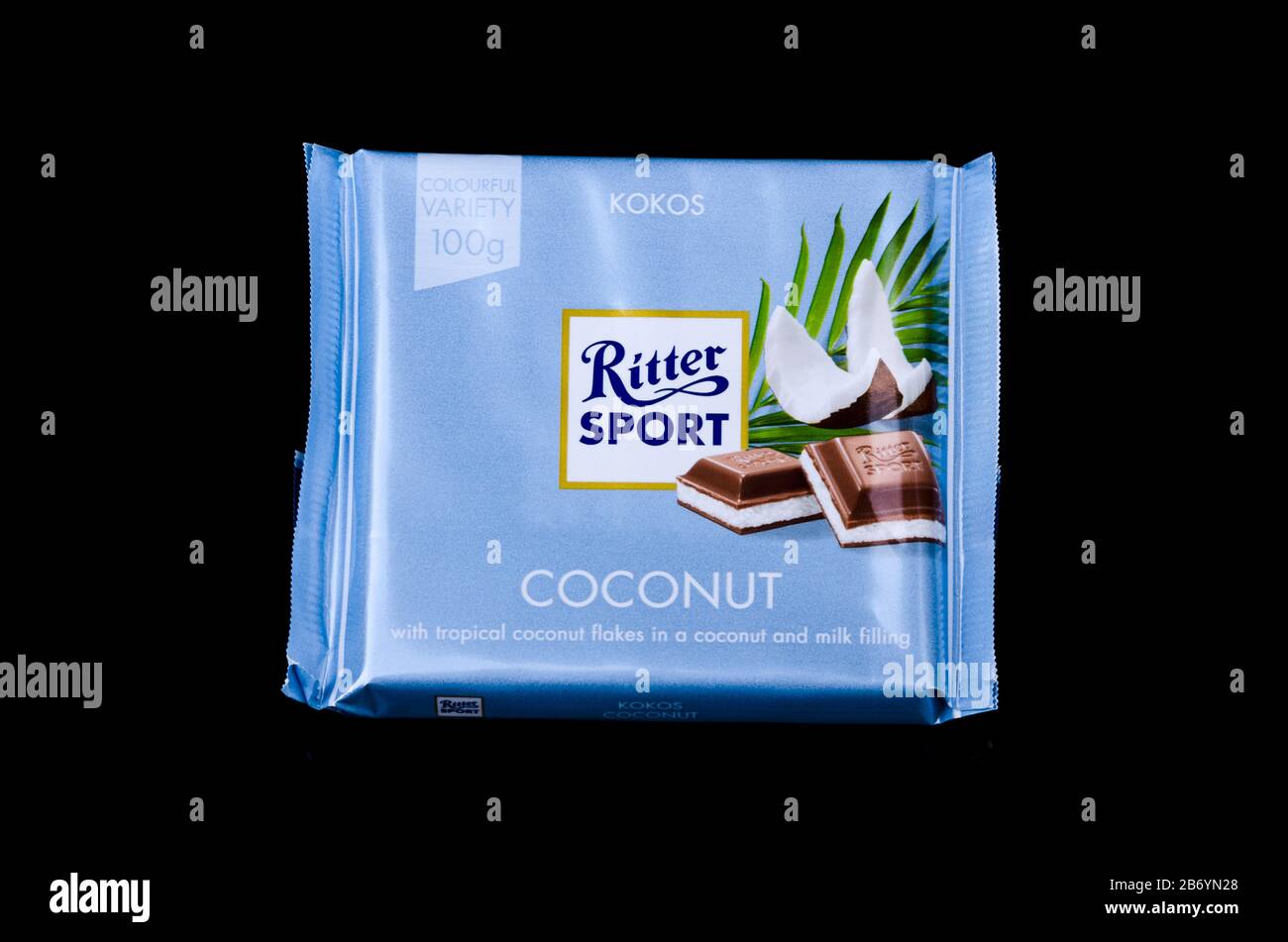 Ritter Sport chocolate bar isolated on dark background. Ritter Sport ...