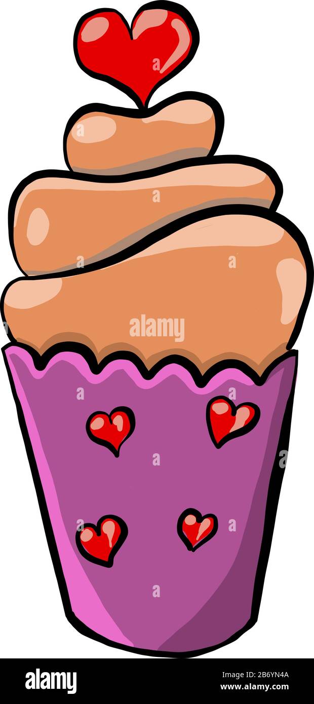 Cupcake with heart, illustration, vector on white background Stock ...