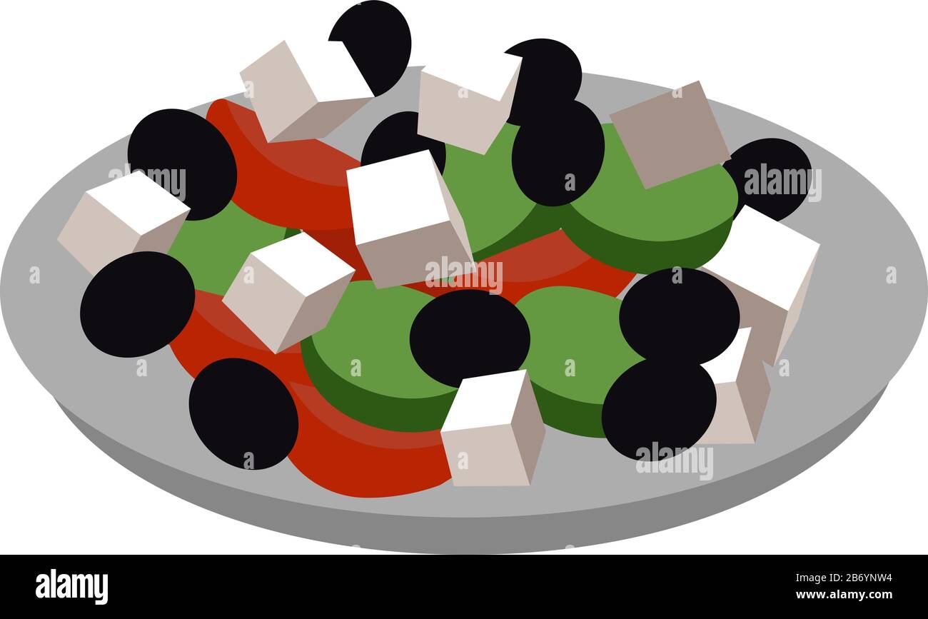 Greek salad, illustration, vector on white background Stock Vector ...