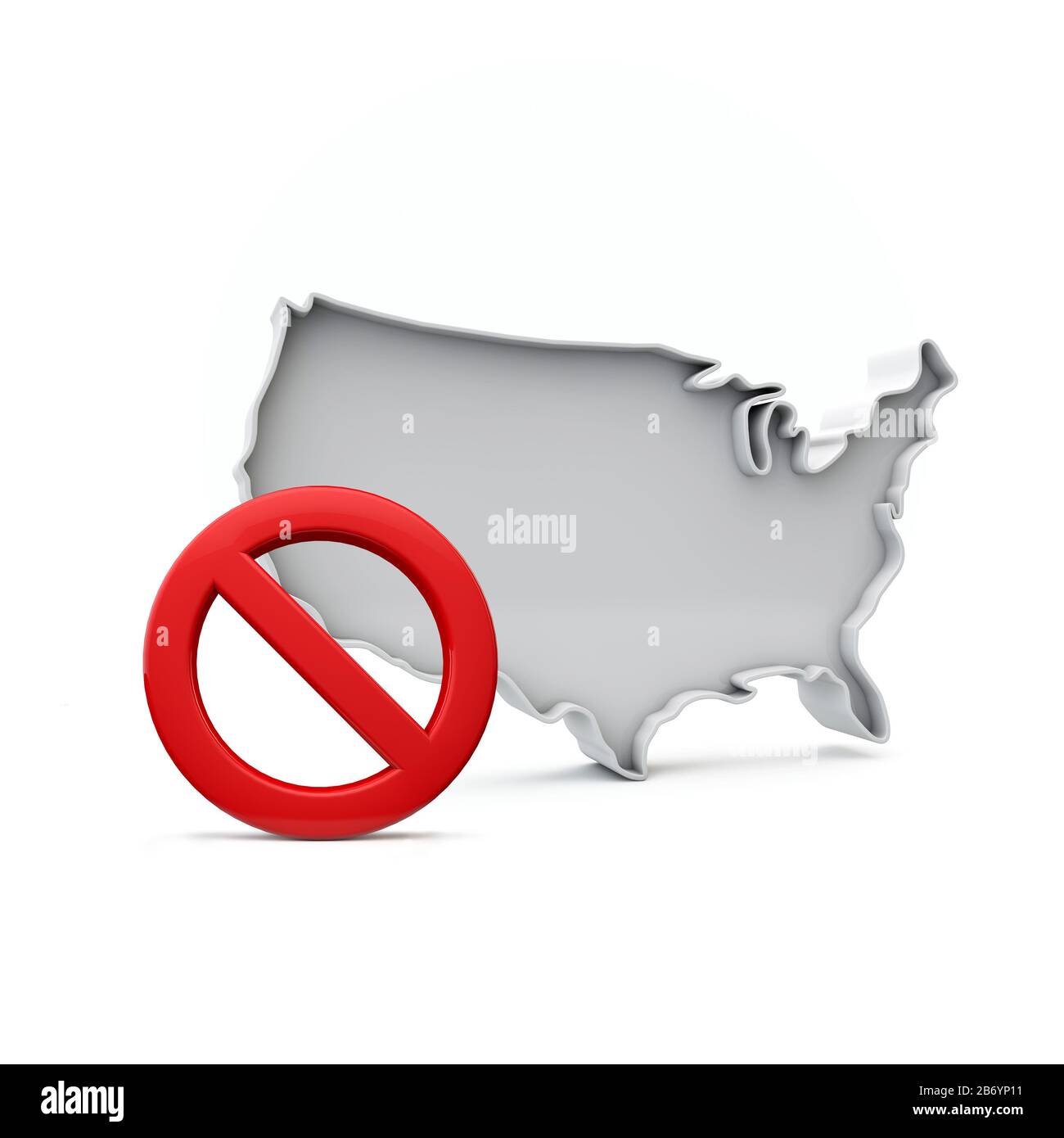 USA map with red no entry warning sign. 3D Rendering Stock Photo - Alamy