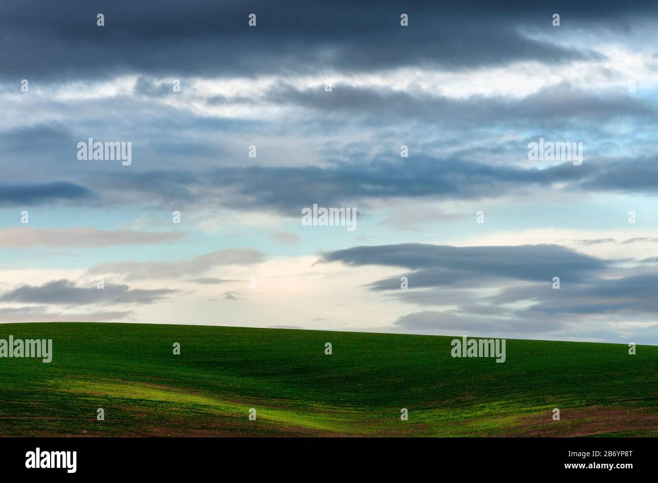 Early morning light dawns in this minimalist of rolling agriculture ...
