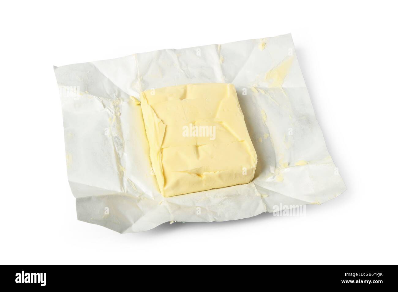 Open pack of butter isolated on white Stock Photo - Alamy