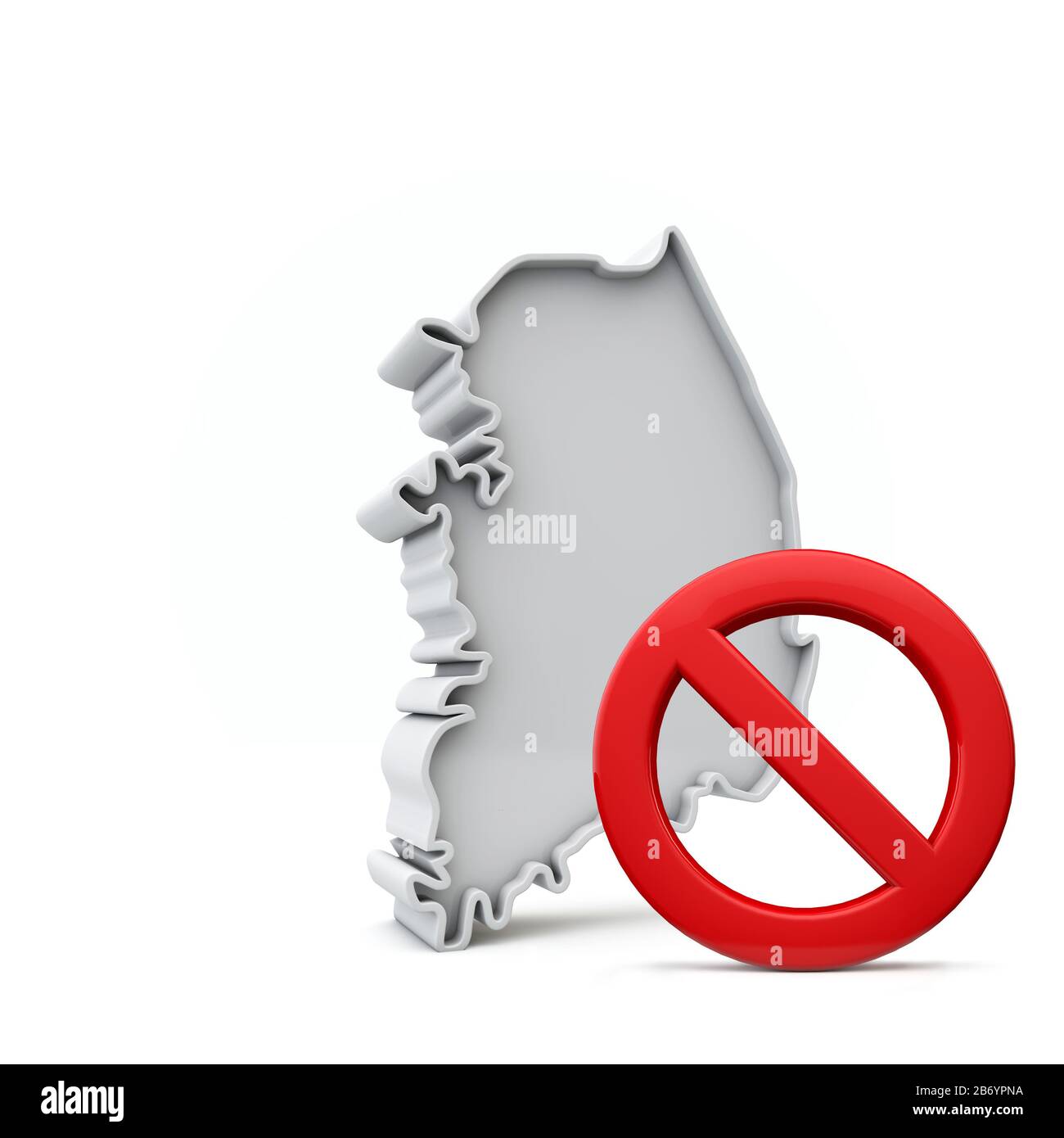 South Korea map with red no entry warning sign. 3D Rendering Stock ...
