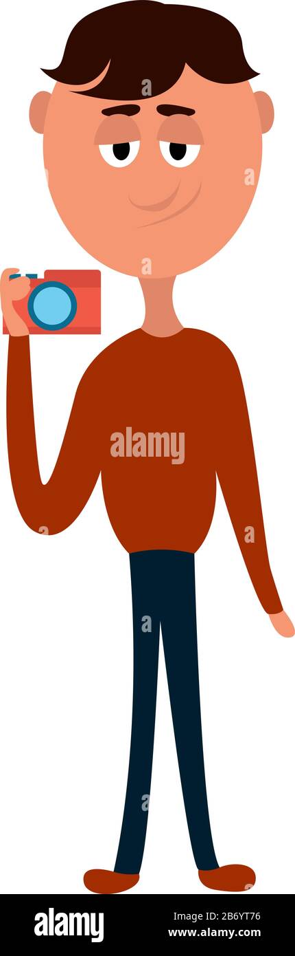 Man with camera, illustration, vector on white background Stock Vector ...