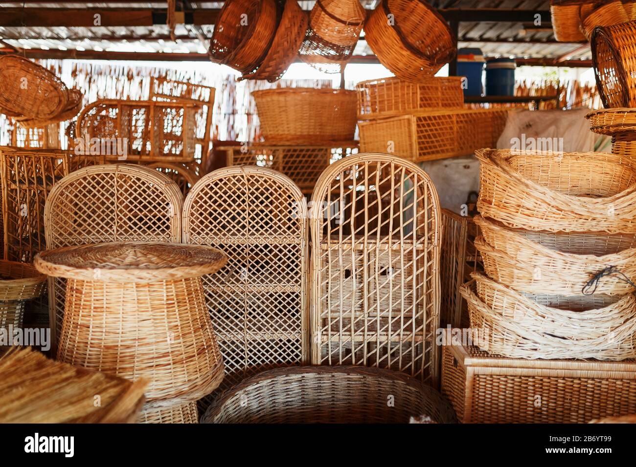 Handmade wicker furniture, products and souvenirs at the street craft ...