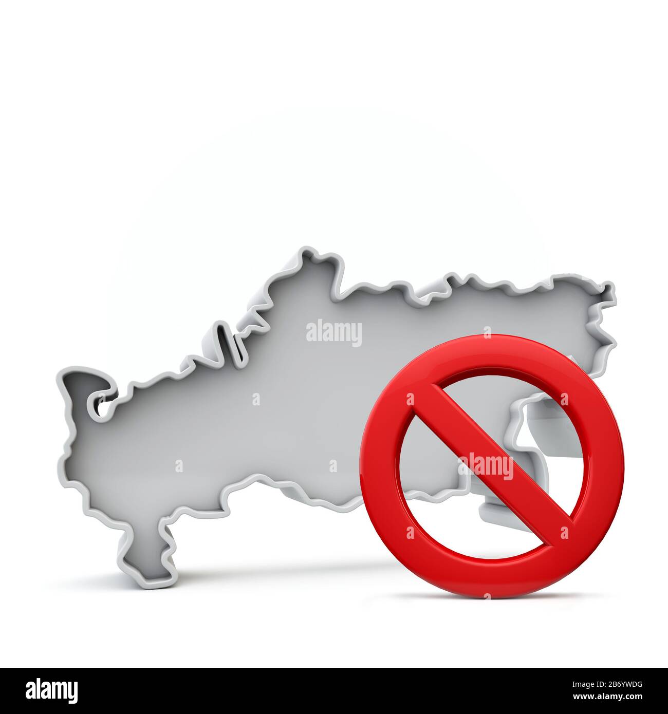 Russia map with red no entry warning sign. 3D Rendering Stock Photo - Alamy