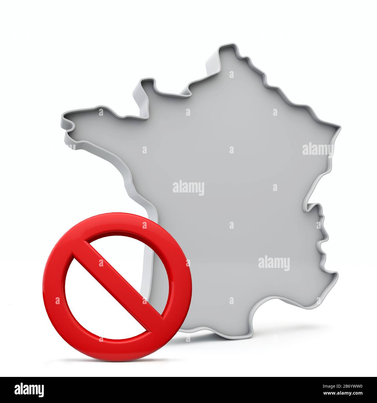 France map with red no entry warning sign. 3D Rendering Stock Photo - Alamy