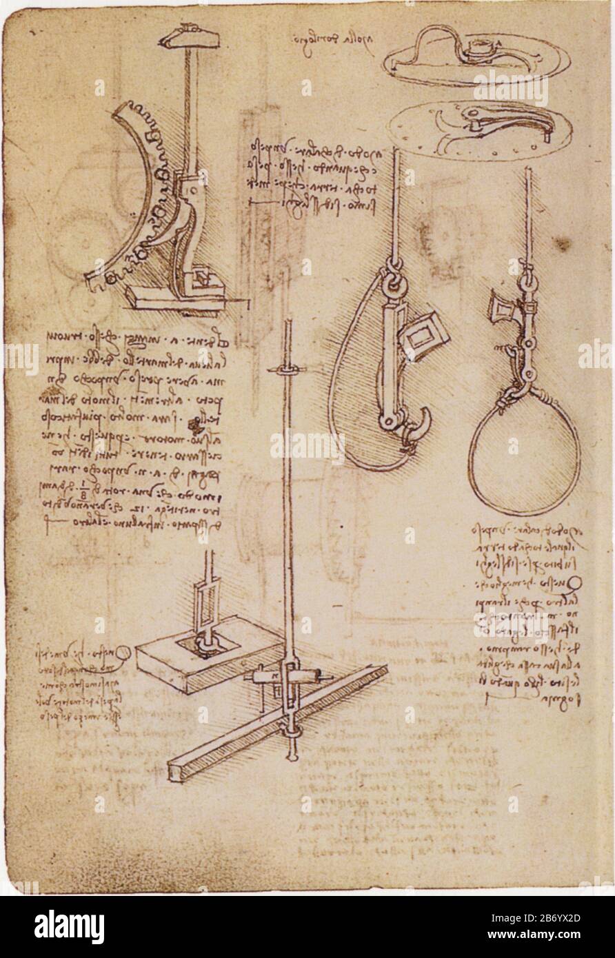 Leonardo da Vinci. Clock spring and device for automatic release of ...