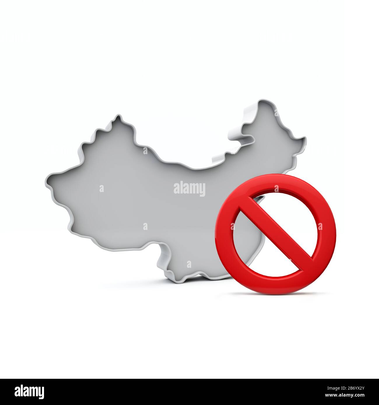 China map with red no entry warning sign. 3D Rendering Stock Photo - Alamy