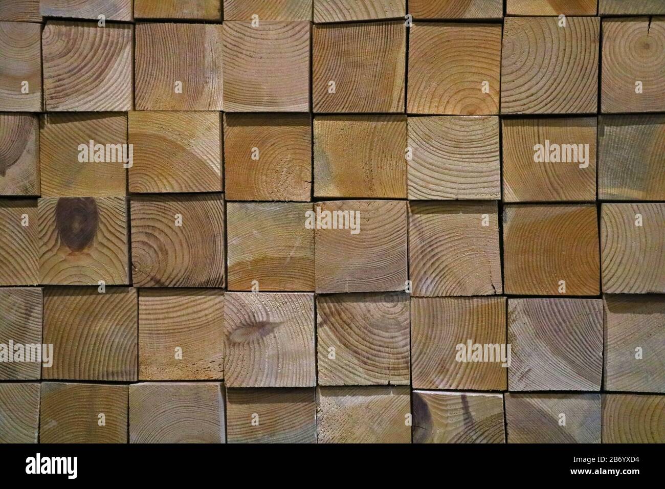 Wall of wooden cuts, background, texture Nature Stock Photo - Alamy