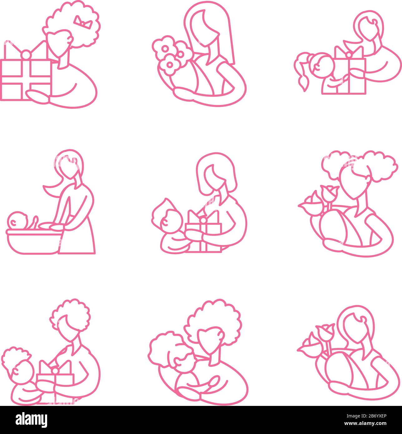 set of icons with mother and baby, line style icon vector illustration ...