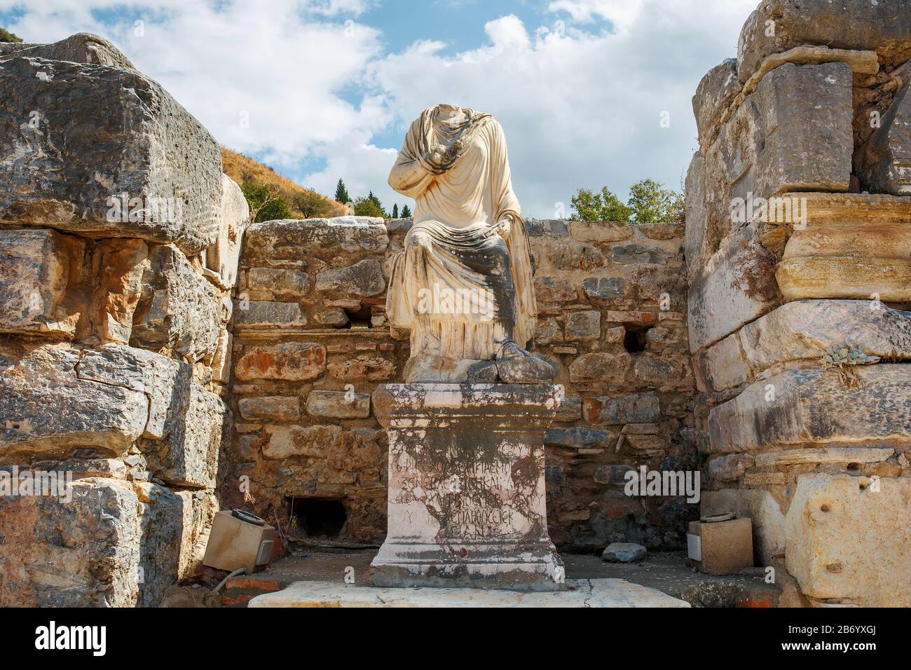 Old statues of the destroyed city of Ephesus in Turkey. Elements of ...