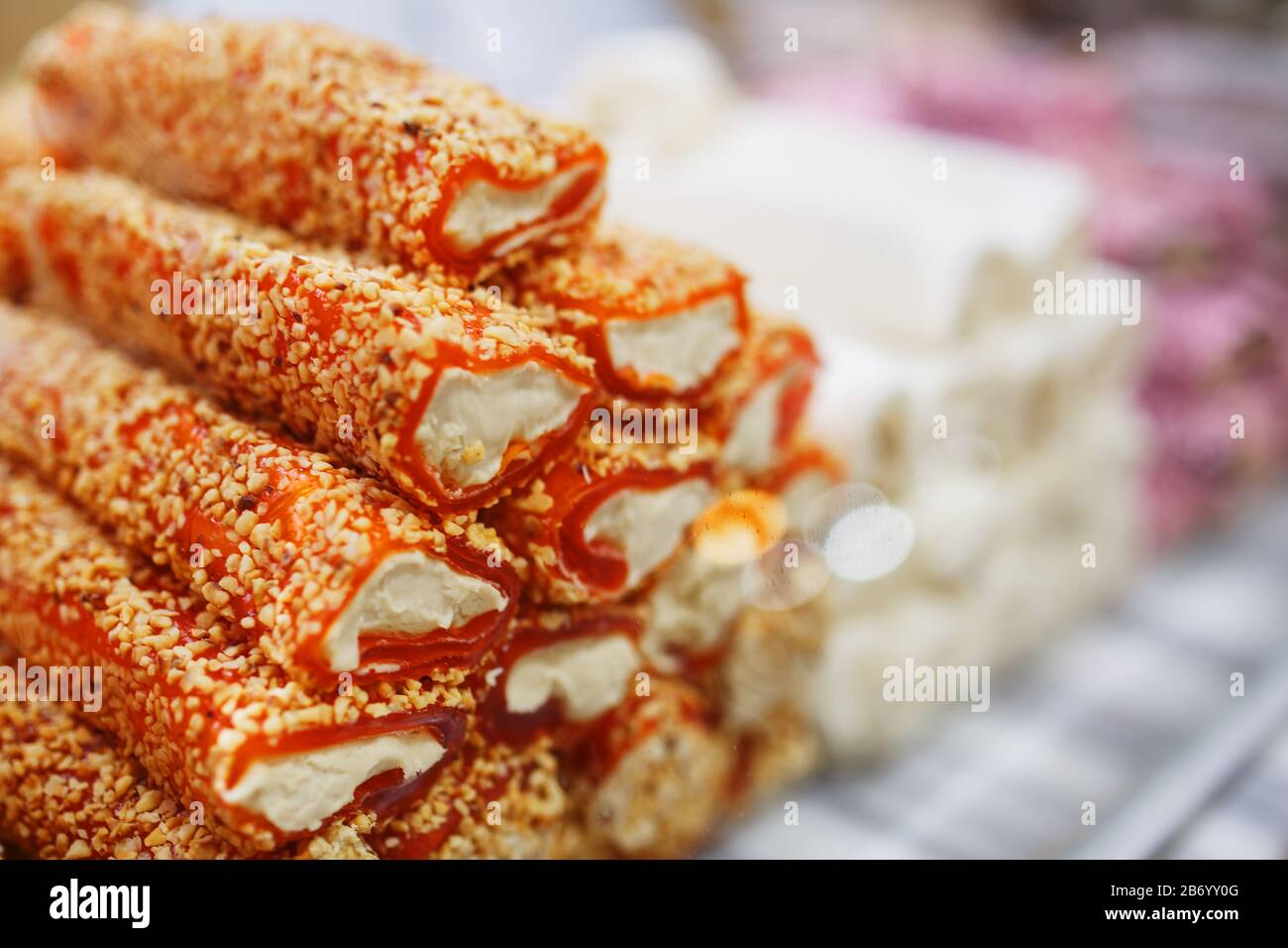 Eastern sweets, confectionery on the counter, Sherbet, Dzhezerye, halva ...
