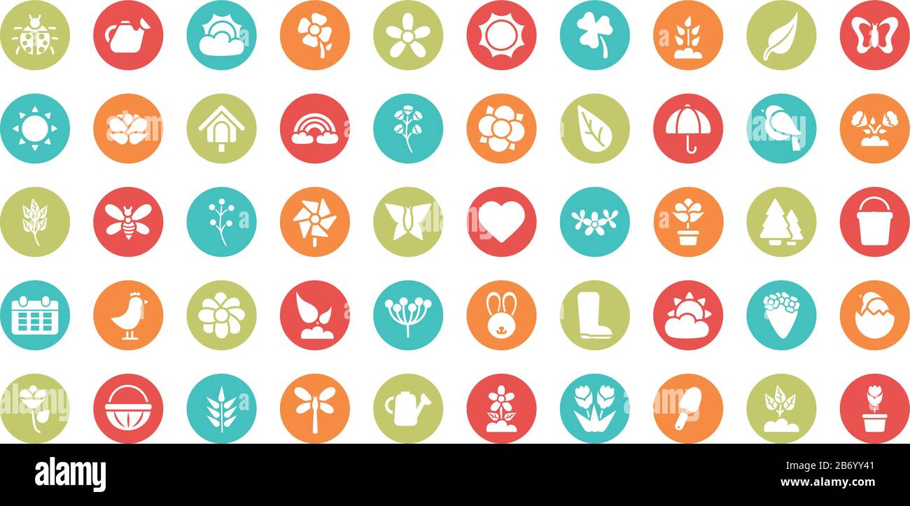 set of spring icons , block and flat style icon vector illustration ...