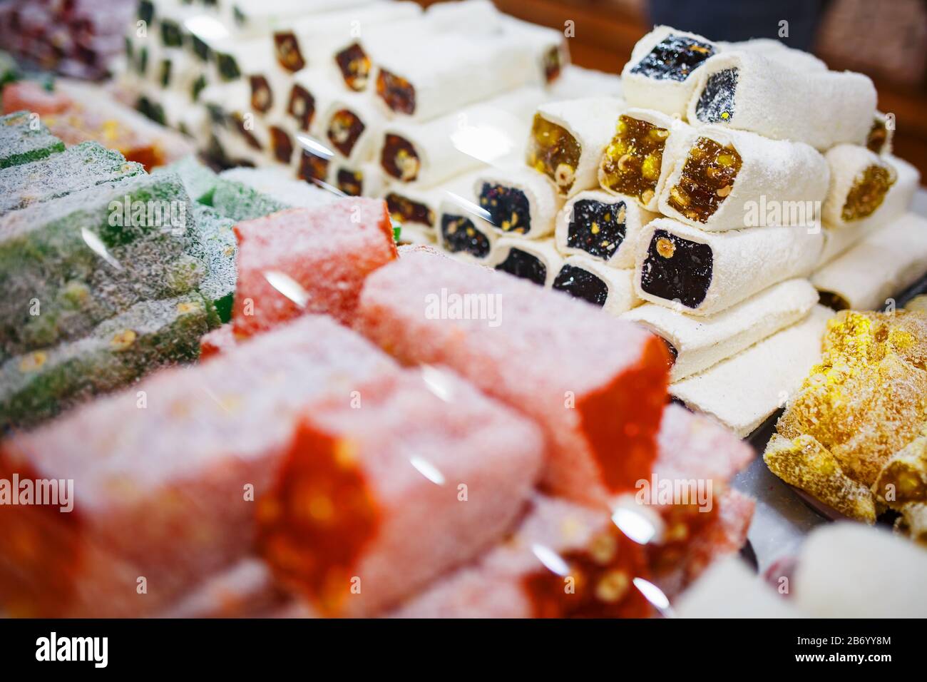 Eastern sweets, confectionery on the counter, Sherbet, Dzhezerye, halva ...