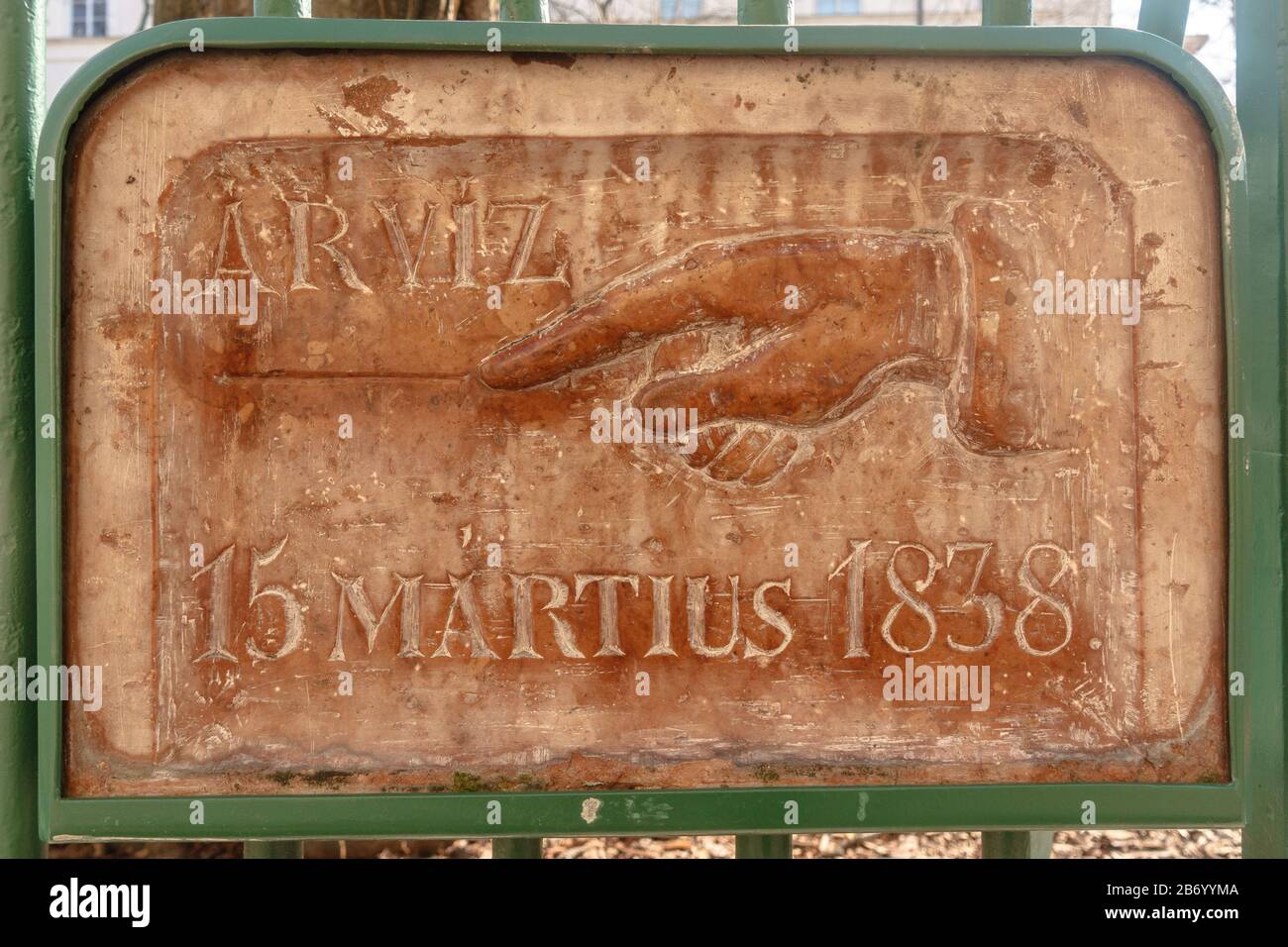 A plaque marking the high water mark of the Great Flood of 1838 on the ...