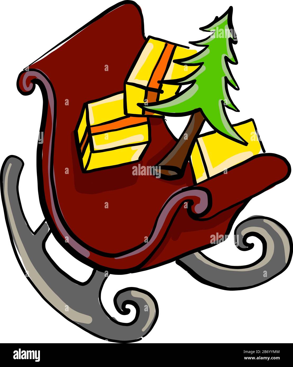 Santas sled, illustration, vector on white background Stock Vector ...